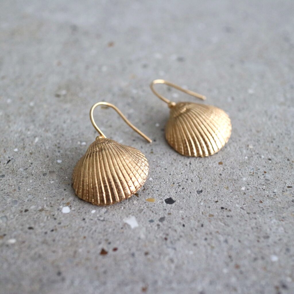 Large Gold Cockle Shell Earrings - Castle Collection